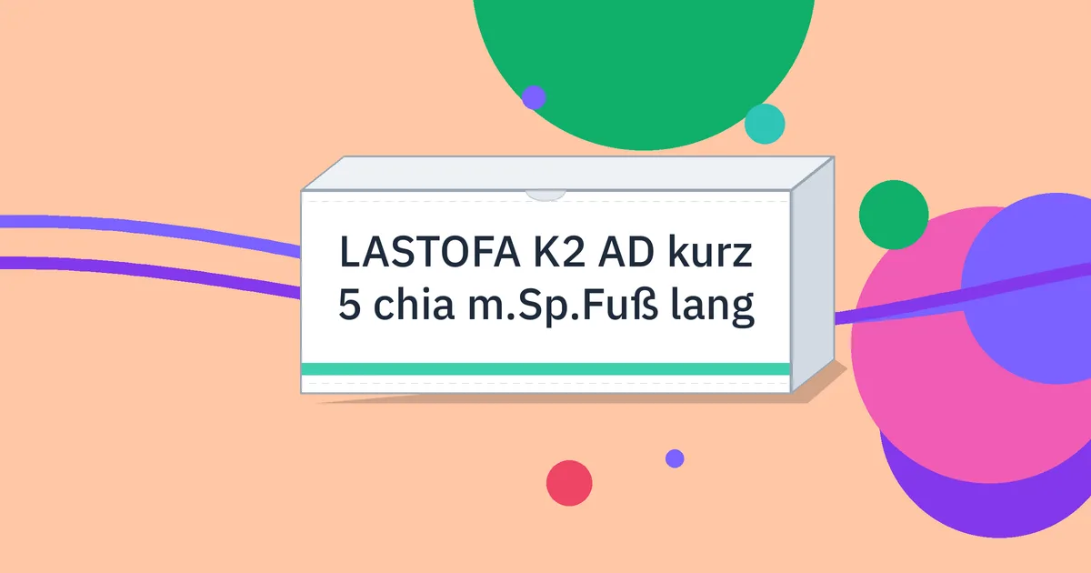Symbolbild: Packung mit der Aufschrift LASTOFA K2 AD kurz 5 chia m.Sp.Fuß lang (PZN 13800883) – Verfügbarkeit und Bezug in Apotheken in Frankfurt am Main