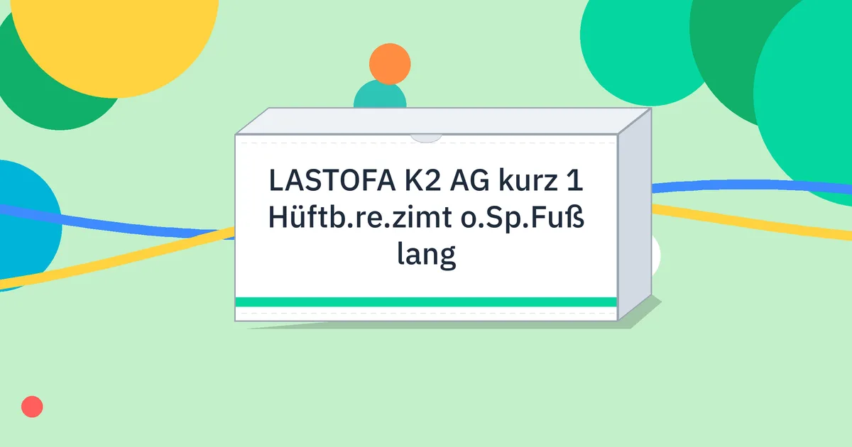 Symbolbild: Packung mit der Aufschrift LASTOFA K2 AG kurz 1 Hüftb.re.zimt o.Sp.Fuß lang (PZN 14152073) – Verfügbarkeit und Bezug in Apotheken in Frankfurt am Main