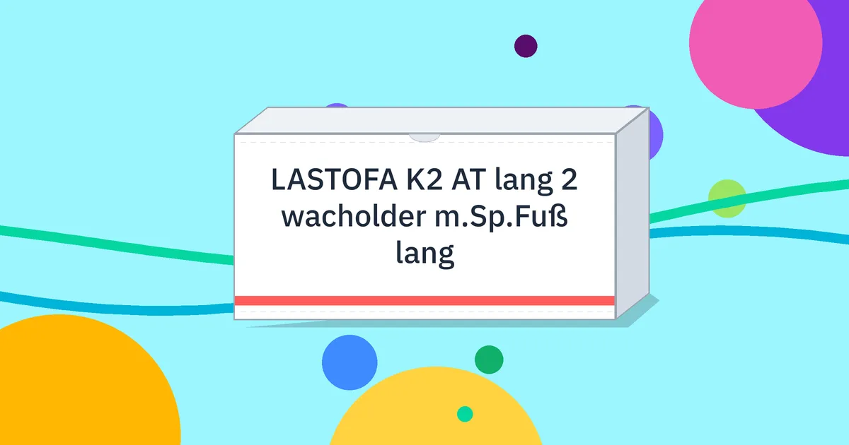 Symbolbild: Packung mit der Aufschrift LASTOFA K2 AT lang 2 wacholder m.Sp.Fuß lang (PZN 13808666) – Verfügbarkeit und Bezug in Apotheken in Frankfurt am Main