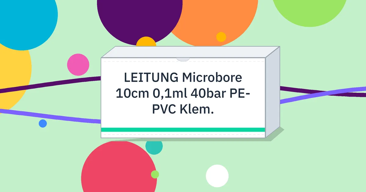 Symbolbild: Packung mit der Aufschrift LEITUNG Microbore 10cm 0,1ml 40bar PE-PVC Klem. (PZN 18469329) – Verfügbarkeit und Bezug in Apotheken in Frankfurt am Main