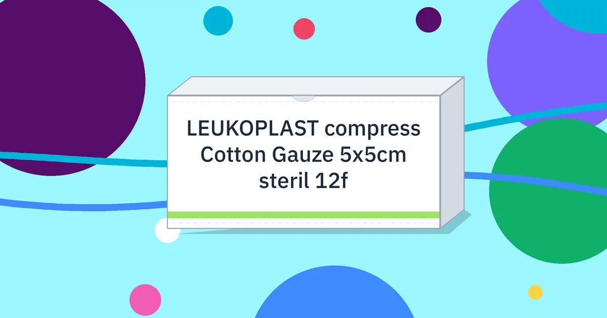 Symbolbild: Packung mit der Aufschrift LEUKOPLAST compress Cotton Gauze 5x5cm steril 12f (PZN 17207946) – Verfügbarkeit und Bezug in Apotheken in Frankfurt am Main