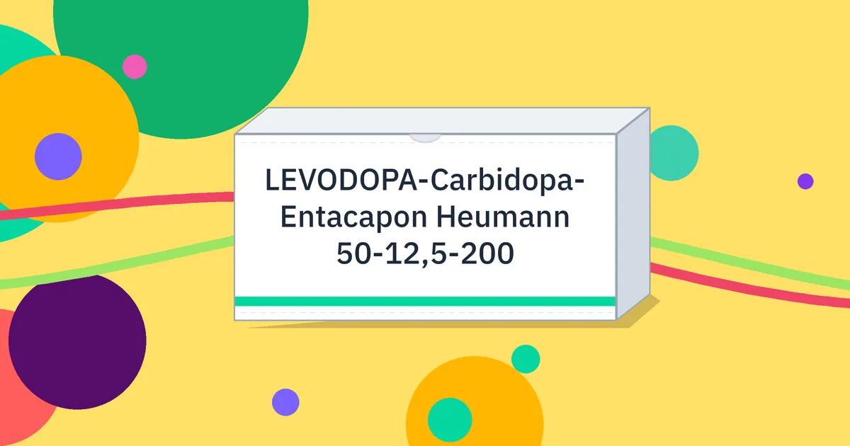Symbolbild: Packung mit der Aufschrift LEVODOPA-Carbidopa-Entacapon Heumann 50-12,5-200 (PZN 17148824) – Verfügbarkeit und Bezug in Apotheken in Frankfurt am Main