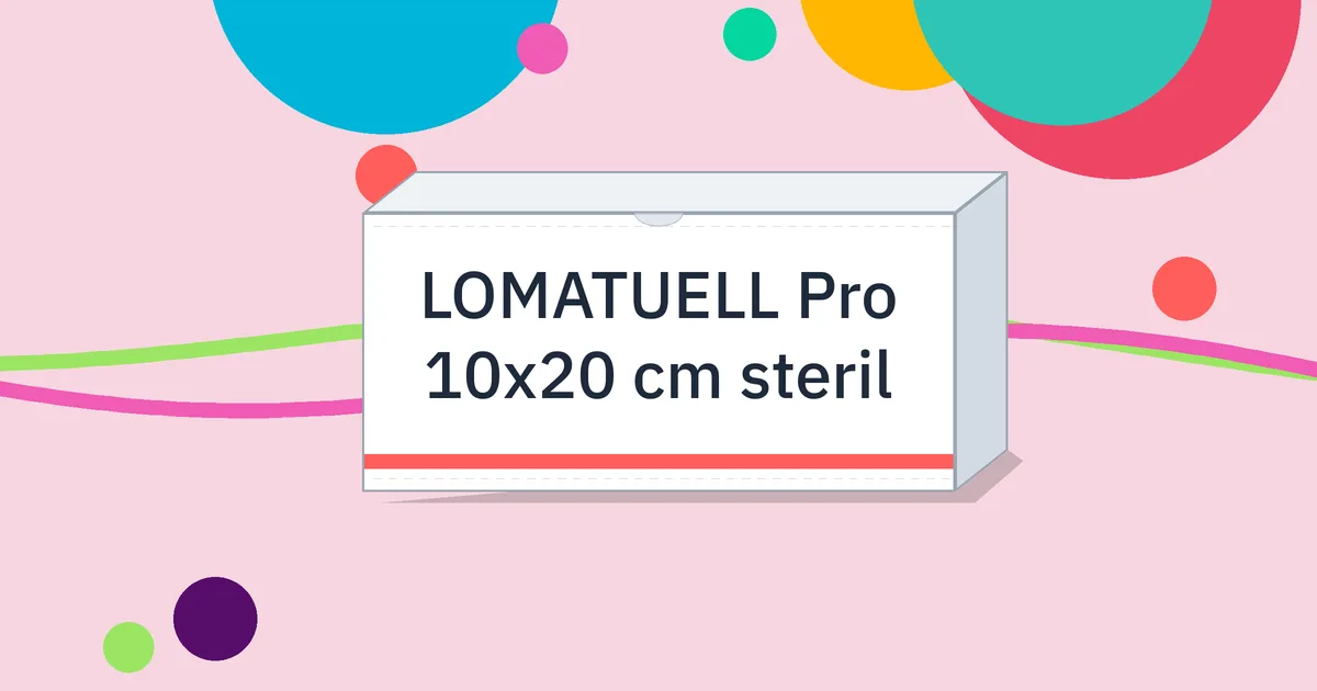 Symbolbild: Packung mit der Aufschrift LOMATUELL Pro 10x20 cm steril (PZN 10005122) – Verfügbarkeit und Bezug in Apotheken in Frankfurt am Main