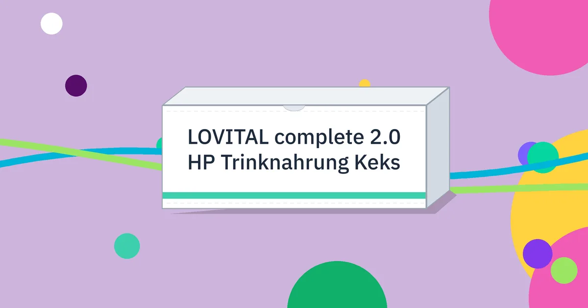 Symbolbild: Packung mit der Aufschrift LOVITAL complete 2.0 HP Trinknahrung Keks (PZN 19442462) – Verfügbarkeit und Bezug in Apotheken in Frankfurt am Main