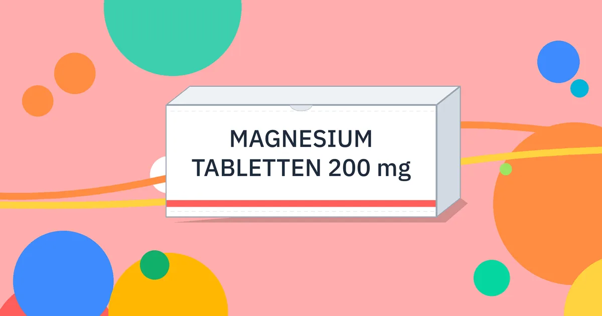 Symbolbild: Packung mit der Aufschrift MAGNESIUM TABLETTEN 200 mg (PZN 15784823) – Verfügbarkeit und Bezug in Apotheken in Frankfurt am Main