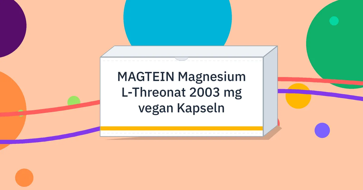 Symbolbild: Packung mit der Aufschrift MAGTEIN Magnesium L-Threonat 2003 mg vegan Kapseln (PZN 19870092) – Verfügbarkeit und Bezug in Apotheken in Frankfurt am Main