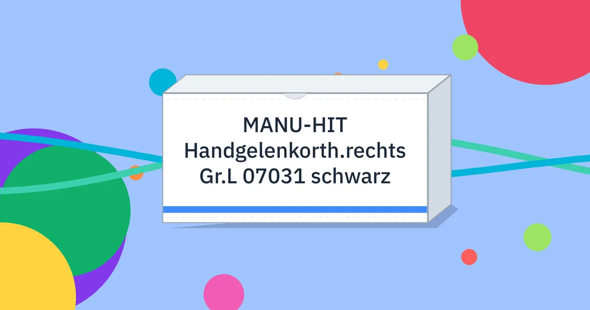 Symbolbild: Packung mit der Aufschrift MANU-HIT Handgelenkorth.rechts Gr.L 07031 schwarz (PZN 01577799) – Verfügbarkeit und Bezug in Apotheken in Frankfurt am Main