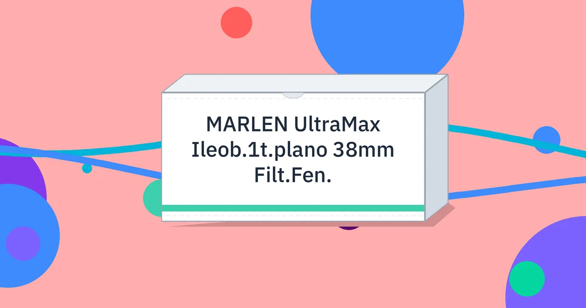 Symbolbild: Packung mit der Aufschrift MARLEN UltraMax Ileob.1t.plano 38mm Filt.Fen. (PZN 10741134) – Verfügbarkeit und Bezug in Apotheken in Frankfurt am Main