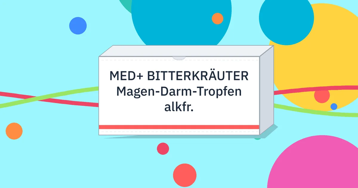 Symbolbild: Packung mit der Aufschrift MED+ BITTERKRÄUTER Magen-Darm-Tropfen alkfr. (PZN 20893371) – Verfügbarkeit und Bezug in Apotheken in Frankfurt am Main