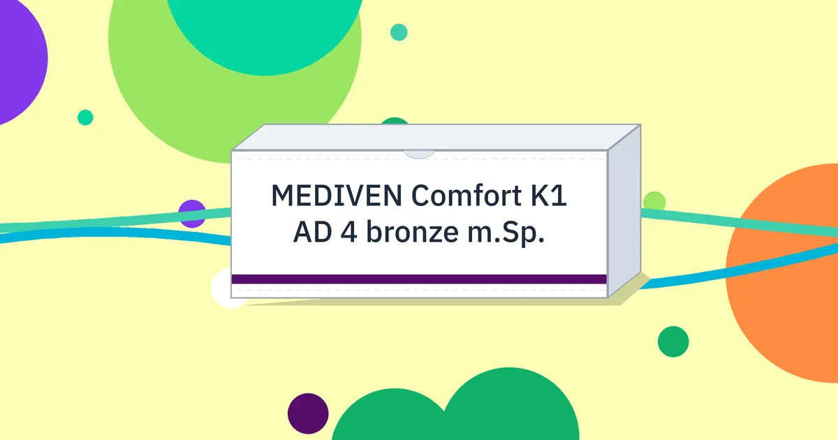 Symbolbild: Packung mit der Aufschrift MEDIVEN Comfort K1 AD 4 bronze m.Sp. (PZN 14559194) – Verfügbarkeit und Bezug in Apotheken in Frankfurt am Main