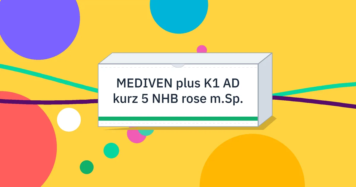 Symbolbild: Packung mit der Aufschrift MEDIVEN plus K1 AD kurz 5 NHB rose m.Sp. (PZN 15897935) – Verfügbarkeit und Bezug in Apotheken in Frankfurt am Main