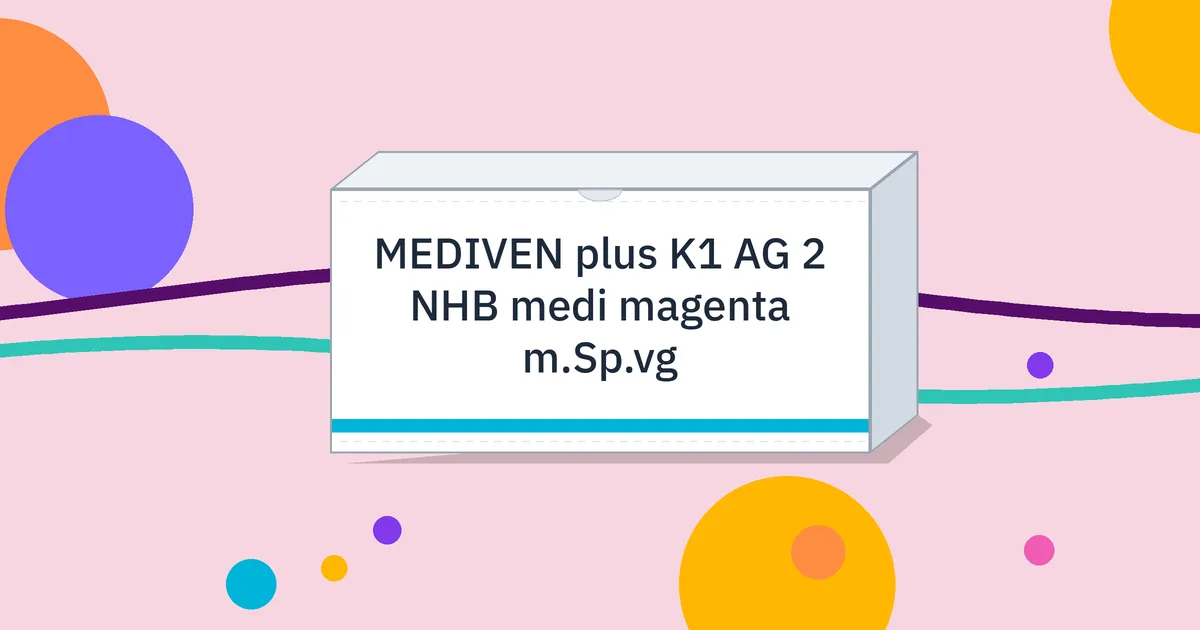 Symbolbild: Packung mit der Aufschrift MEDIVEN plus K1 AG 2 NHB medi magenta m.Sp.vg (PZN 15921875) – Verfügbarkeit und Bezug in Apotheken in Frankfurt am Main