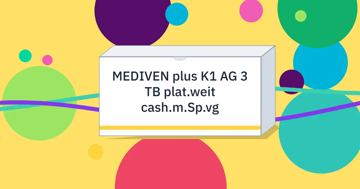 Symbolbild: Packung mit der Aufschrift MEDIVEN plus K1 AG 3 TB plat.weit cash.m.Sp.vg (PZN 15061177) – Verfügbarkeit und Bezug in Apotheken in Frankfurt am Main