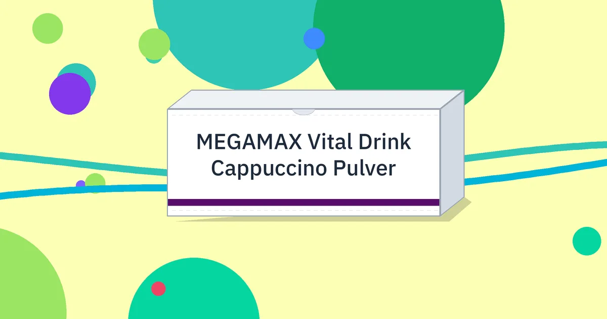 Symbolbild: Packung mit der Aufschrift MEGAMAX Vital Drink Cappuccino Pulver (PZN 18159540) – Verfügbarkeit und Bezug in Apotheken in Frankfurt am Main