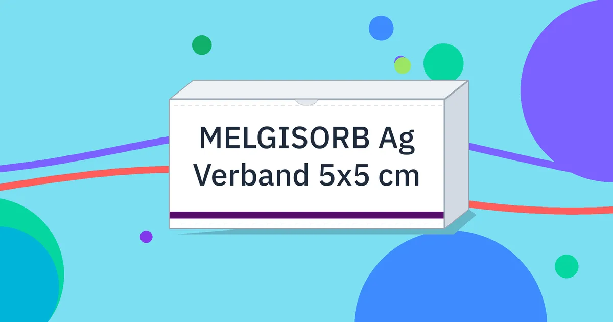 Symbolbild: Packung mit der Aufschrift MELGISORB Ag Verband 5x5 cm (PZN 13920601) – Verfügbarkeit und Bezug in Apotheken in Frankfurt am Main