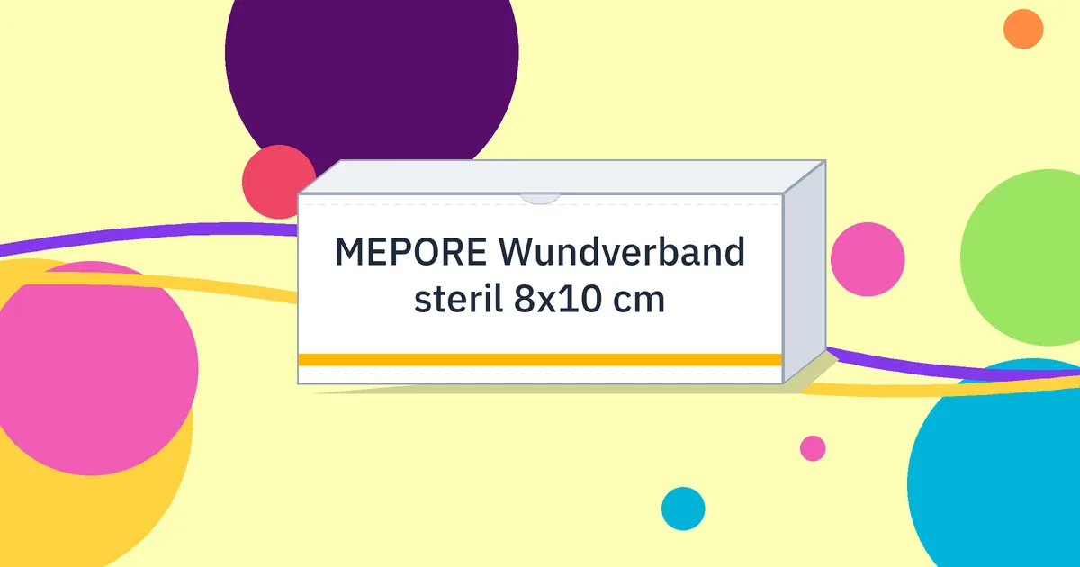Symbolbild: Packung mit der Aufschrift MEPORE Wundverband steril 8x10 cm (PZN 16258924) – Verfügbarkeit und Bezug in Apotheken in Frankfurt am Main