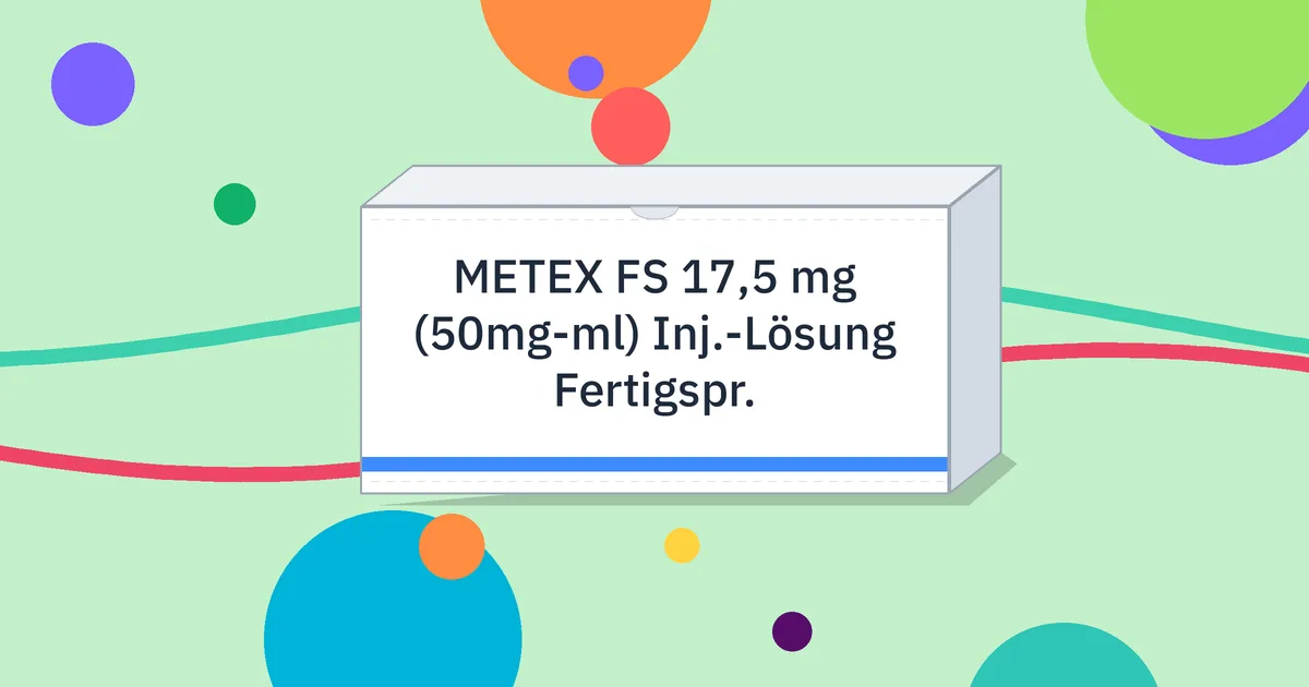 Symbolbild: Packung mit der Aufschrift METEX FS 17,5 mg (50mg-ml) Inj.-Lösung Fertigspr. (PZN 19273812) – Verfügbarkeit und Bezug in Apotheken in Frankfurt am Main