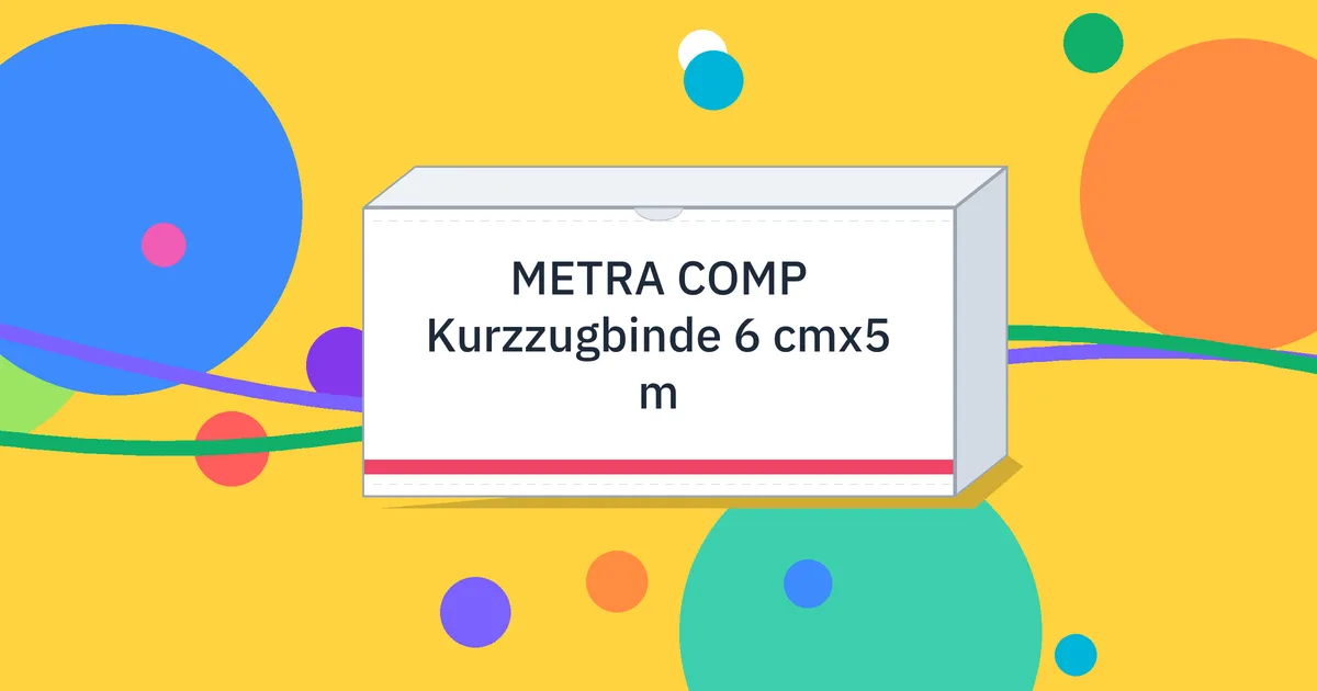 Symbolbild: Packung mit der Aufschrift METRA COMP Kurzzugbinde 6 cmx5 m (PZN 07772415) – Verfügbarkeit und Bezug in Apotheken in Frankfurt am Main