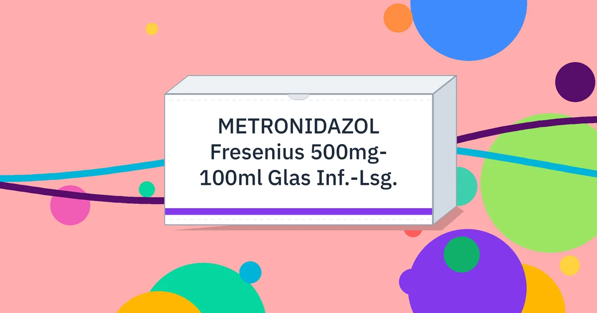 Symbolbild: Packung mit der Aufschrift METRONIDAZOL Fresenius 500mg-100ml Glas Inf.-Lsg. (PZN 05105488) – Verfügbarkeit und Bezug in Apotheken in Frankfurt am Main