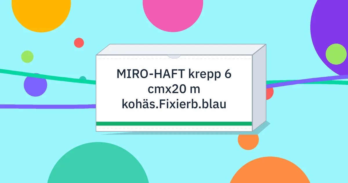 Symbolbild: Packung mit der Aufschrift MIRO-HAFT krepp 6 cmx20 m kohäs.Fixierb.blau (PZN 01212603) – Verfügbarkeit und Bezug in Apotheken in Frankfurt am Main