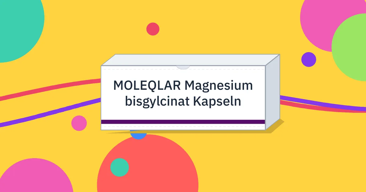 Symbolbild: Packung mit der Aufschrift MOLEQLAR Magnesium bisgylcinat Kapseln (PZN 20584256) – Verfügbarkeit und Bezug in Apotheken in Frankfurt am Main