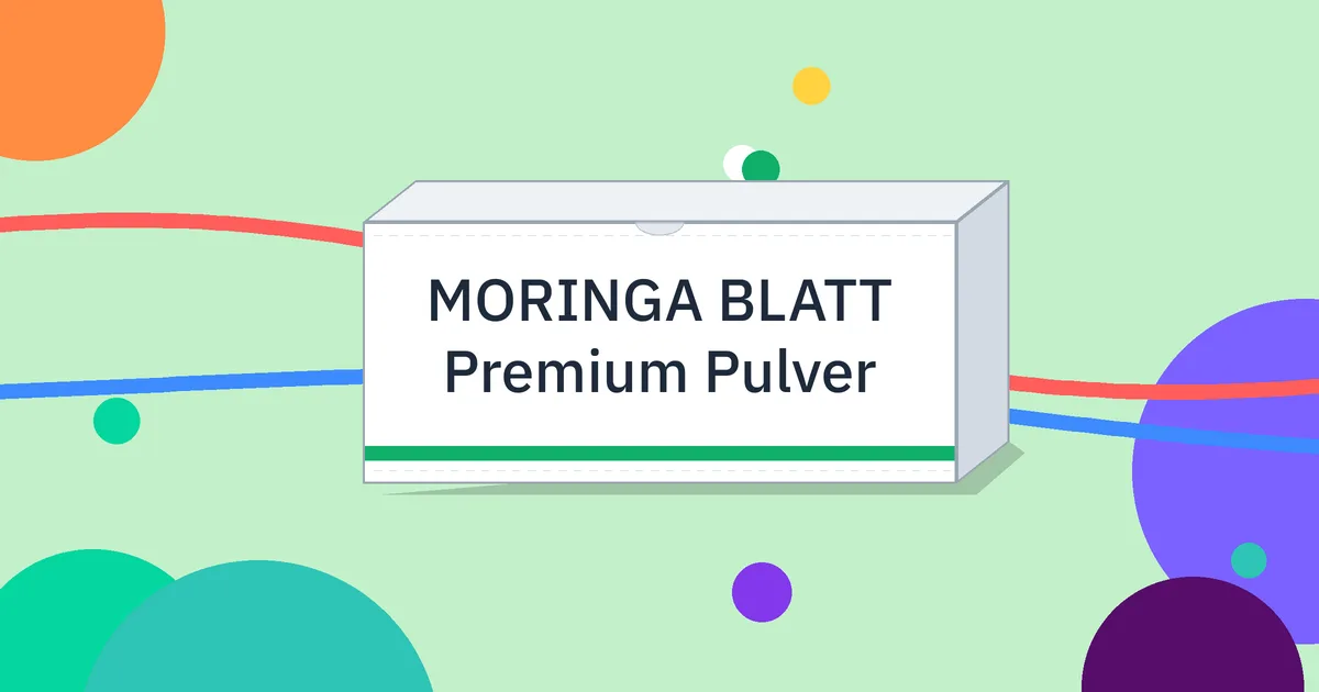 Symbolbild: Packung mit der Aufschrift MORINGA BLATT Premium Pulver (PZN 13980997) – Verfügbarkeit und Bezug in Apotheken in Frankfurt am Main