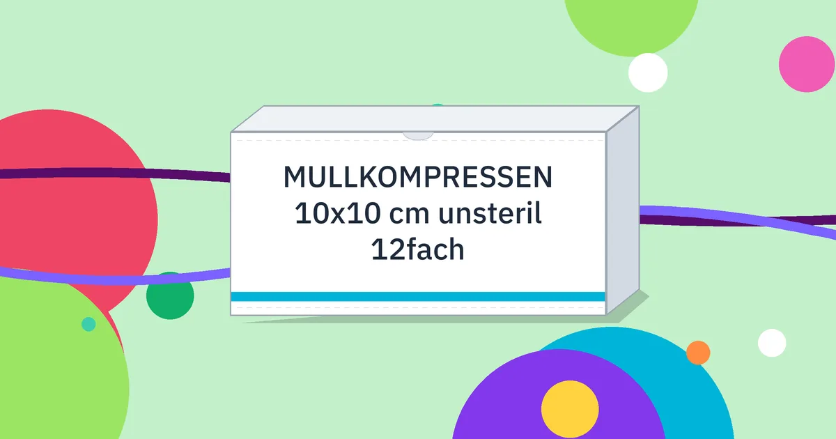 Symbolbild: Packung mit der Aufschrift MULLKOMPRESSEN 10x10 cm unsteril 12fach (PZN 03040738) – Verfügbarkeit und Bezug in Apotheken in Frankfurt am Main