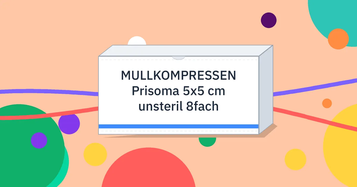 Symbolbild: Packung mit der Aufschrift MULLKOMPRESSEN Prisoma 5x5 cm unsteril 8fach (PZN 18752404) – Verfügbarkeit und Bezug in Apotheken in Frankfurt am Main