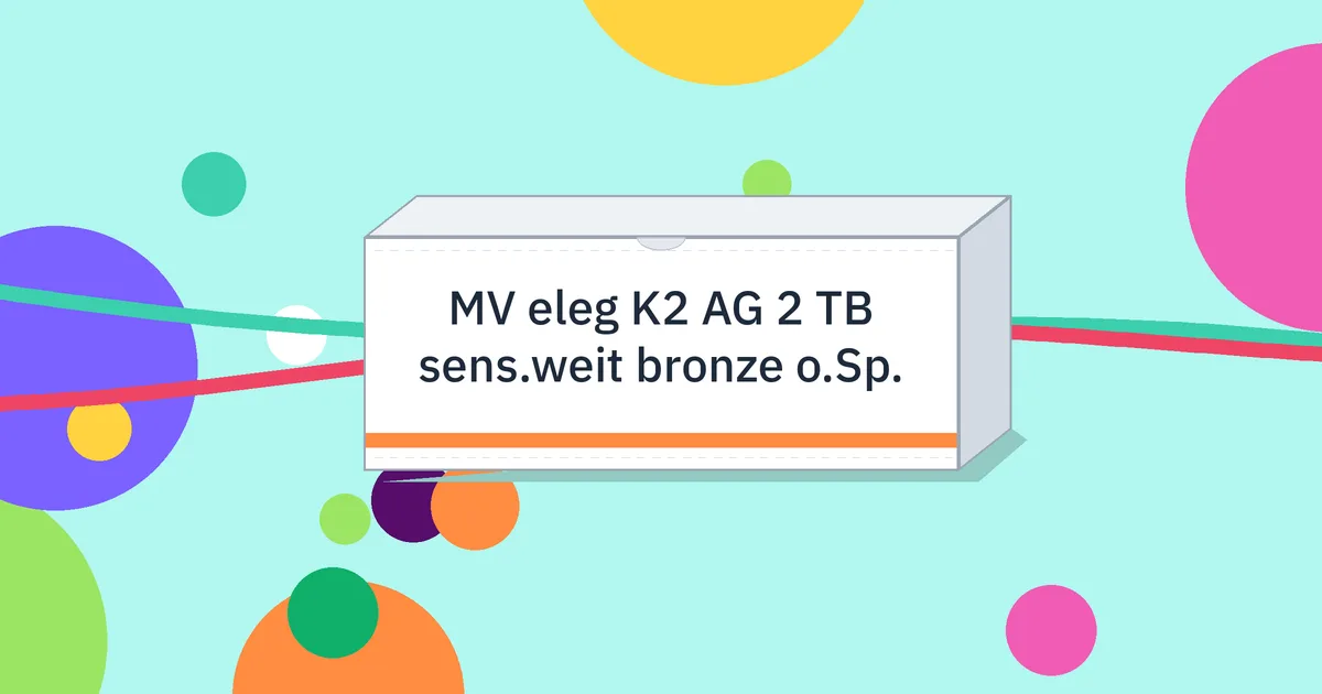 Symbolbild: Packung mit der Aufschrift MV eleg K2 AG 2 TB sens.weit bronze o.Sp. (PZN 14719002) – Verfügbarkeit und Bezug in Apotheken in Frankfurt am Main
