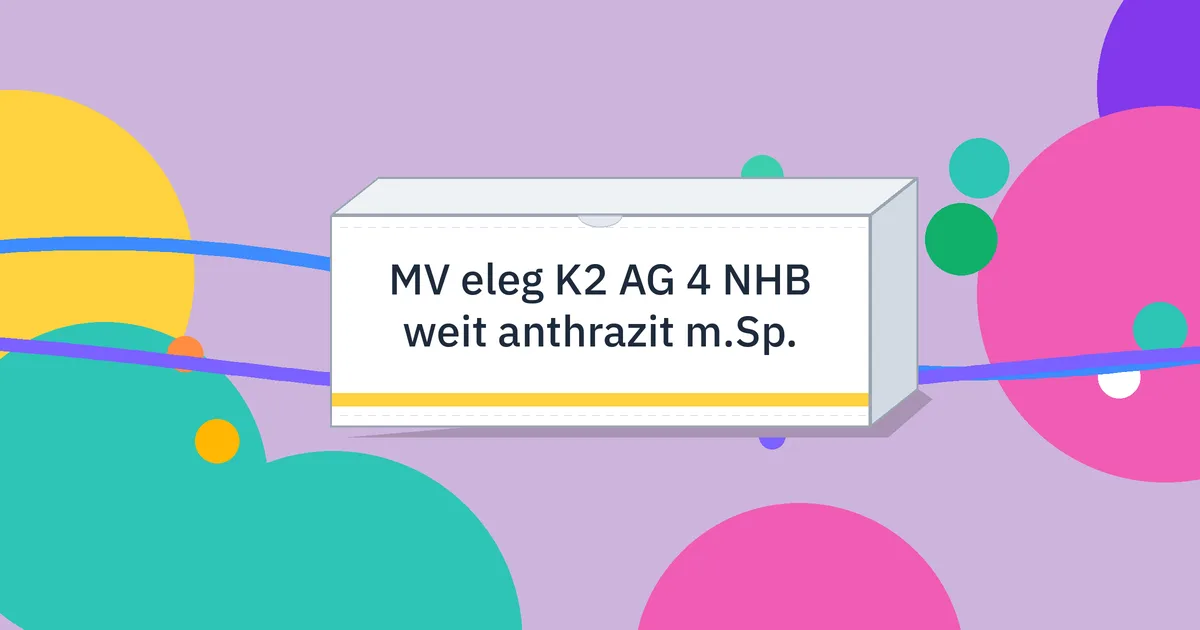 Symbolbild: Packung mit der Aufschrift MV eleg K2 AG 4 NHB weit anthrazit m.Sp. (PZN 15728115) – Verfügbarkeit und Bezug in Apotheken in Frankfurt am Main