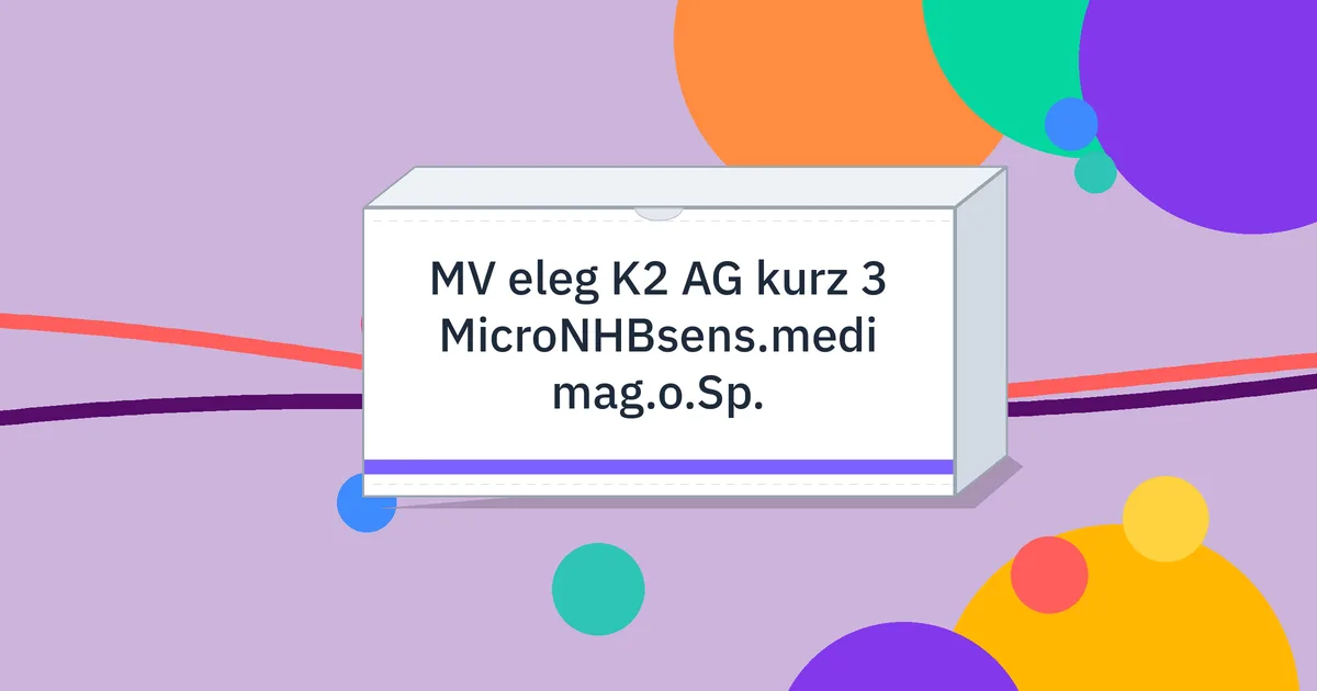 Symbolbild: Packung mit der Aufschrift MV eleg K2 AG kurz 3 MicroNHBsens.medi mag.o.Sp. (PZN 15709773) – Verfügbarkeit und Bezug in Apotheken in Frankfurt am Main