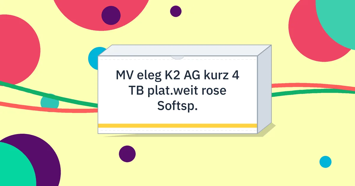Symbolbild: Packung mit der Aufschrift MV eleg K2 AG kurz 4 TB plat.weit rose Softsp. (PZN 14696784) – Verfügbarkeit und Bezug in Apotheken in Frankfurt am Main