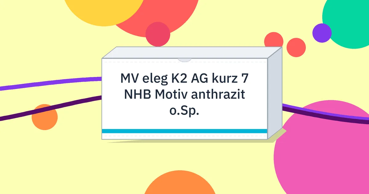 Symbolbild: Packung mit der Aufschrift MV eleg K2 AG kurz 7 NHB Motiv anthrazit o.Sp. (PZN 15707372) – Verfügbarkeit und Bezug in Apotheken in Frankfurt am Main