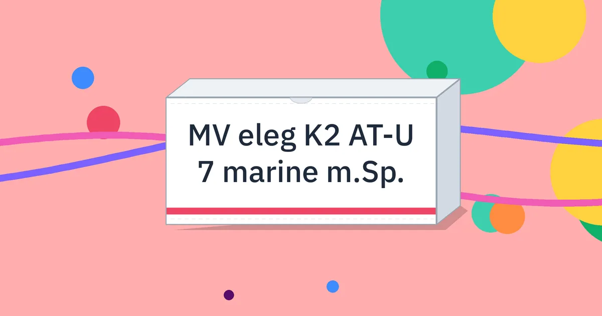 Symbolbild: Packung mit der Aufschrift MV eleg K2 AT-U 7 marine m.Sp. (PZN 15290765) – Verfügbarkeit und Bezug in Apotheken in Frankfurt am Main