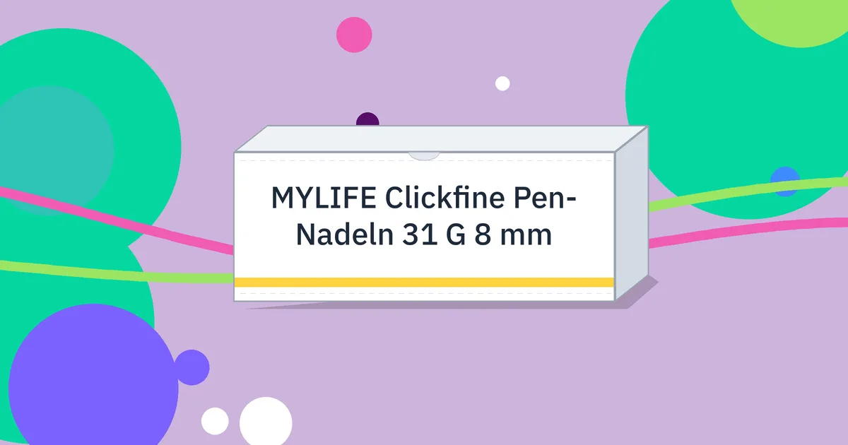 Symbolbild: Packung mit der Aufschrift MYLIFE Clickfine Pen-Nadeln 31 G 8 mm (PZN 20594467) – Verfügbarkeit und Bezug in Apotheken in Frankfurt am Main