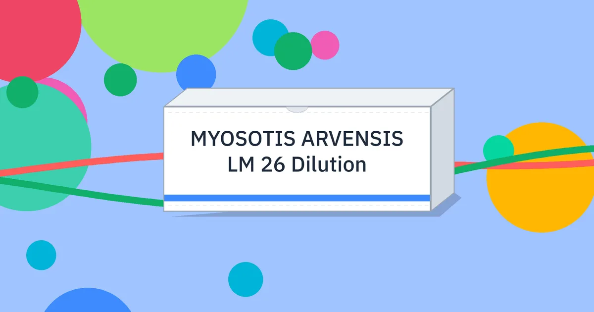Symbolbild: Packung mit der Aufschrift MYOSOTIS ARVENSIS LM 26 Dilution (PZN 13612294) – Verfügbarkeit und Bezug in Apotheken in Frankfurt am Main