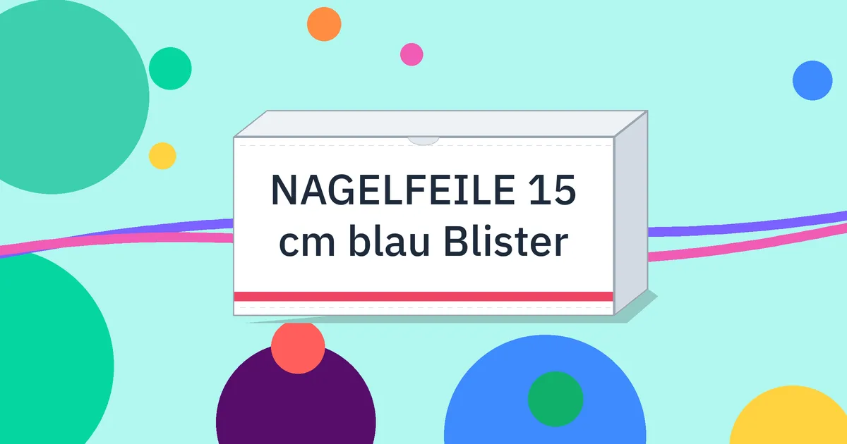 Symbolbild: Packung mit der Aufschrift NAGELFEILE 15 cm blau Blister (PZN 01585853) – Verfügbarkeit und Bezug in Apotheken in Frankfurt am Main