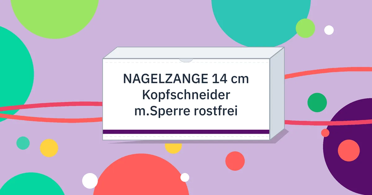Symbolbild: Packung mit der Aufschrift NAGELZANGE 14 cm Kopfschneider m.Sperre rostfrei (PZN 12480324) – Verfügbarkeit und Bezug in Apotheken in Frankfurt am Main