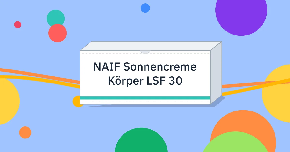 Symbolbild: Packung mit der Aufschrift NAIF Sonnencreme Körper LSF 30 (PZN 17377016) – Verfügbarkeit und Bezug in Apotheken in Frankfurt am Main