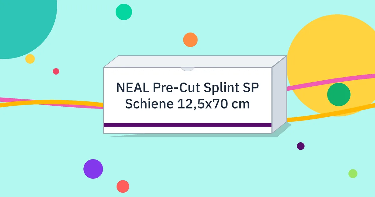 Symbolbild: Packung mit der Aufschrift NEAL Pre-Cut Splint SP Schiene 12,5x70 cm (PZN 19098763) – Verfügbarkeit und Bezug in Apotheken in Frankfurt am Main
