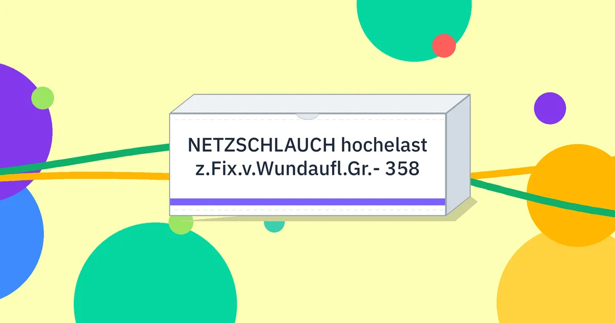 Symbolbild: Packung mit der Aufschrift NETZSCHLAUCH hochelast z.Fix.v.Wundaufl.Gr.- 358 (PZN 04303795) – Verfügbarkeit und Bezug in Apotheken in Frankfurt am Main