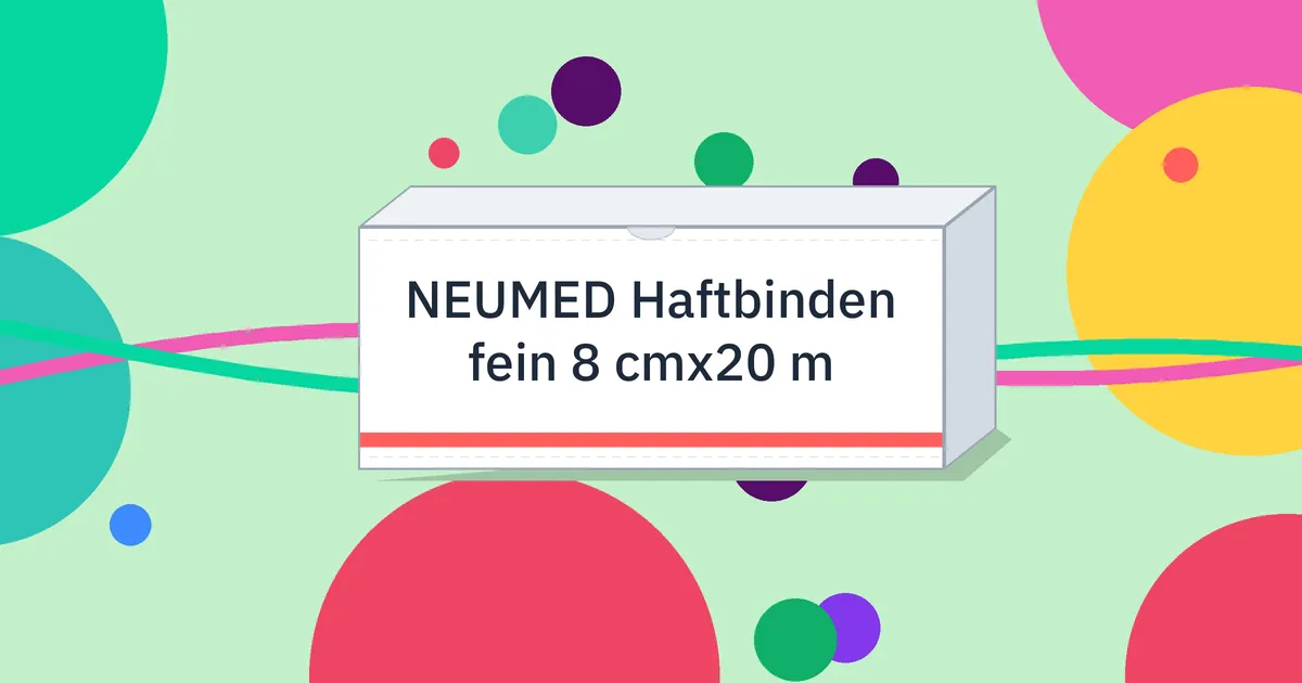 Symbolbild: Packung mit der Aufschrift NEUMED Haftbinden fein 8 cmx20 m (PZN 01920493) – Verfügbarkeit und Bezug in Apotheken in Frankfurt am Main