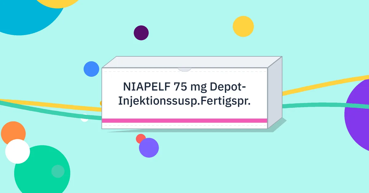 Symbolbild: Packung mit der Aufschrift NIAPELF 75 mg Depot-Injektionssusp.Fertigspr. (PZN 20599542) – Verfügbarkeit und Bezug in Apotheken in Frankfurt am Main