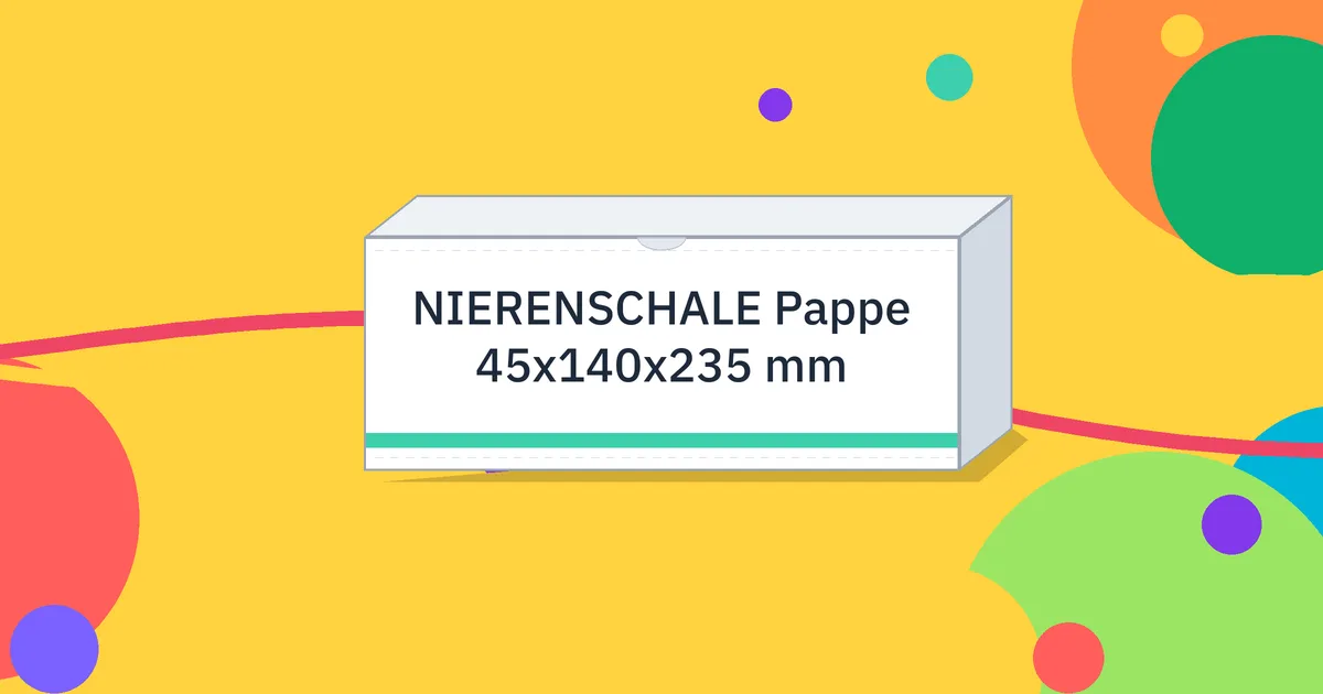 Symbolbild: Packung mit der Aufschrift NIERENSCHALE Pappe 45x140x235 mm (PZN 00606429) – Verfügbarkeit und Bezug in Apotheken in Frankfurt am Main
