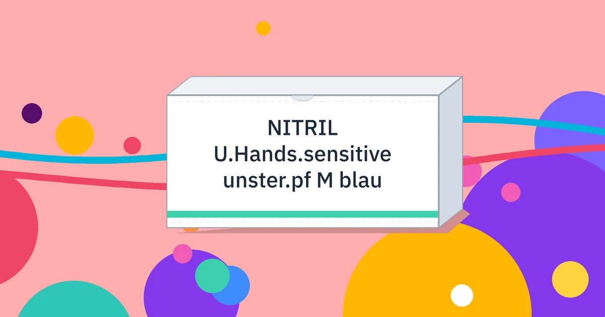 Symbolbild: Packung mit der Aufschrift NITRIL U.Hands.sensitive unster.pf M blau (PZN 11296765) – Verfügbarkeit und Bezug in Apotheken in Frankfurt am Main