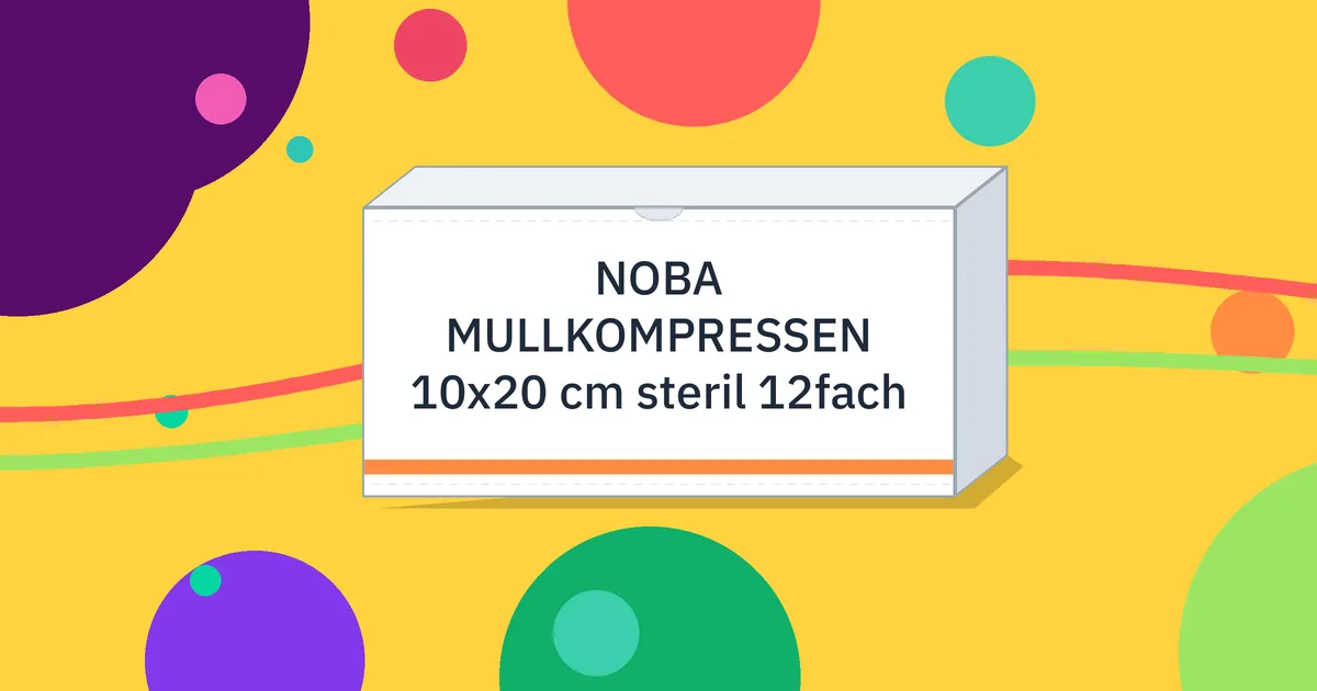 Symbolbild: Packung mit der Aufschrift NOBA MULLKOMPRESSEN 10x20 cm steril 12fach (PZN 05527143) – Verfügbarkeit und Bezug in Apotheken in Frankfurt am Main