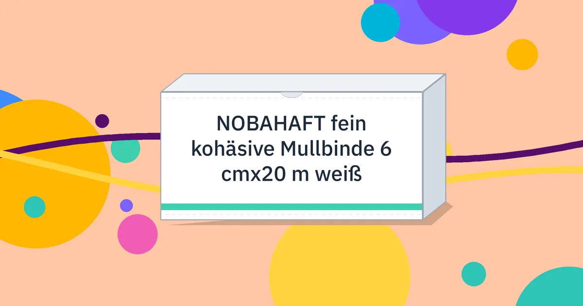 Symbolbild: Packung mit der Aufschrift NOBAHAFT fein kohäsive Mullbinde 6 cmx20 m weiß (PZN 16028615) – Verfügbarkeit und Bezug in Apotheken in Frankfurt am Main
