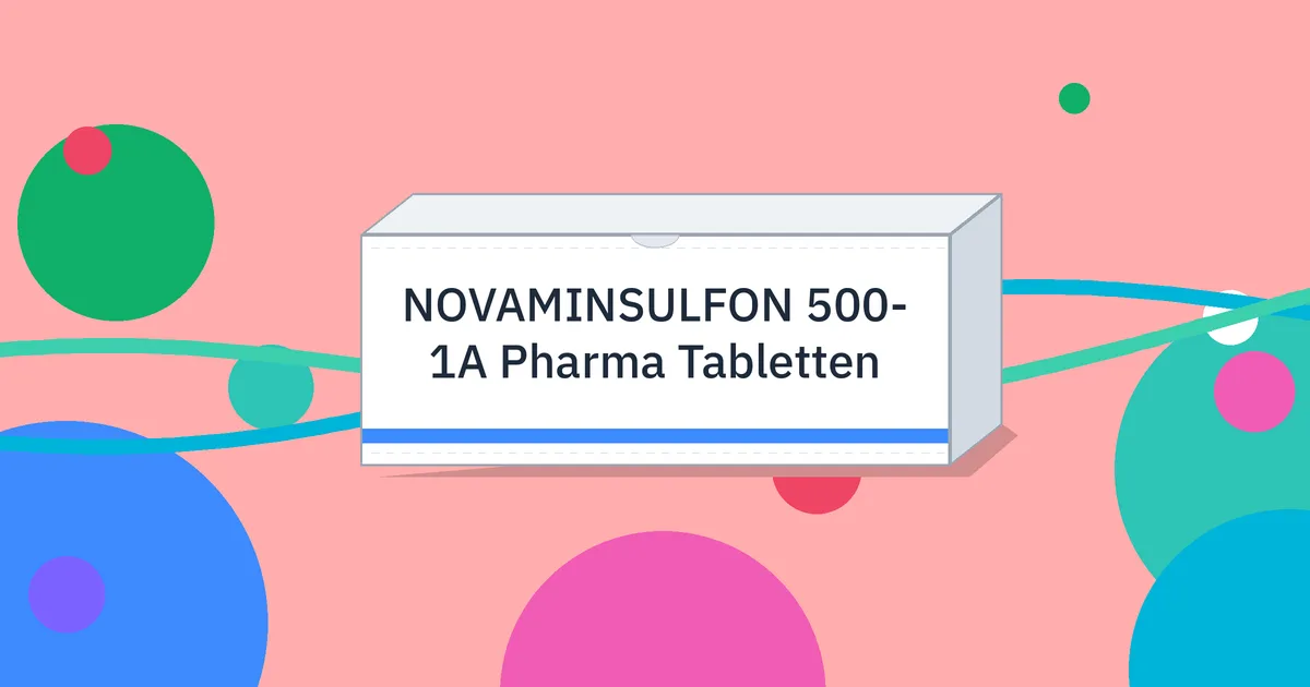 Symbolbild: Packung mit der Aufschrift NOVAMINSULFON 500-1A Pharma Tabletten (PZN 19352233) – Verfügbarkeit und Bezug in Apotheken in Frankfurt am Main