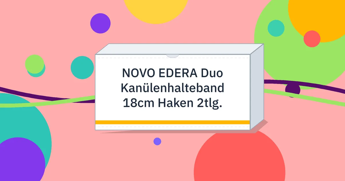 Symbolbild: Packung mit der Aufschrift NOVO EDERA Duo Kanülenhalteband 18cm Haken 2tlg. (PZN 18726246) – Verfügbarkeit und Bezug in Apotheken in Frankfurt am Main