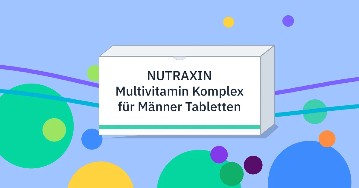 Symbolbild: Packung mit der Aufschrift NUTRAXIN Multivitamin Komplex für Männer Tabletten (PZN 17576129) – Verfügbarkeit und Bezug in Apotheken in Frankfurt am Main